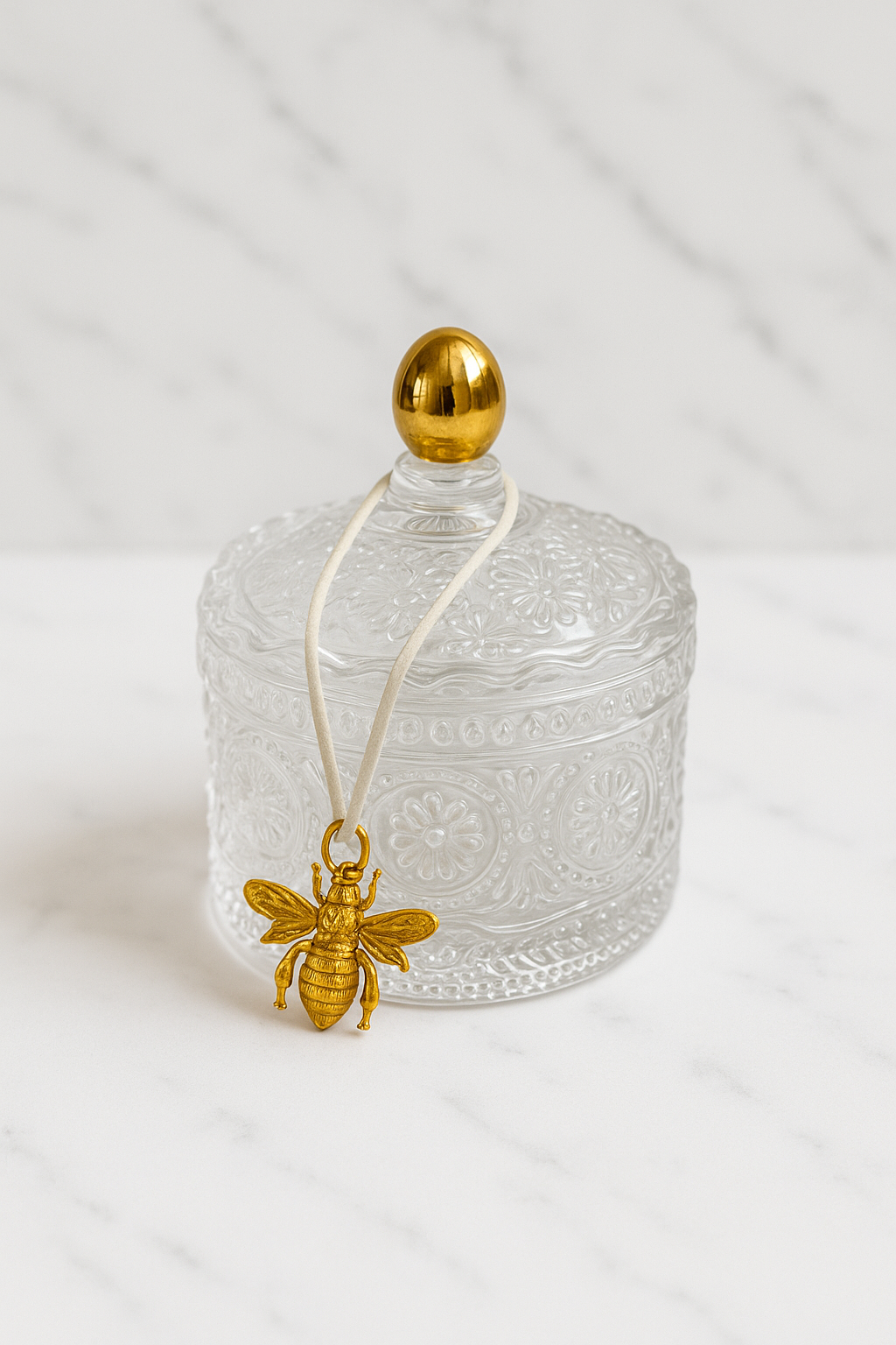 Vintage Glass Trinket Jar with Gold Bee | Capri Blue, Pink & Clear ...